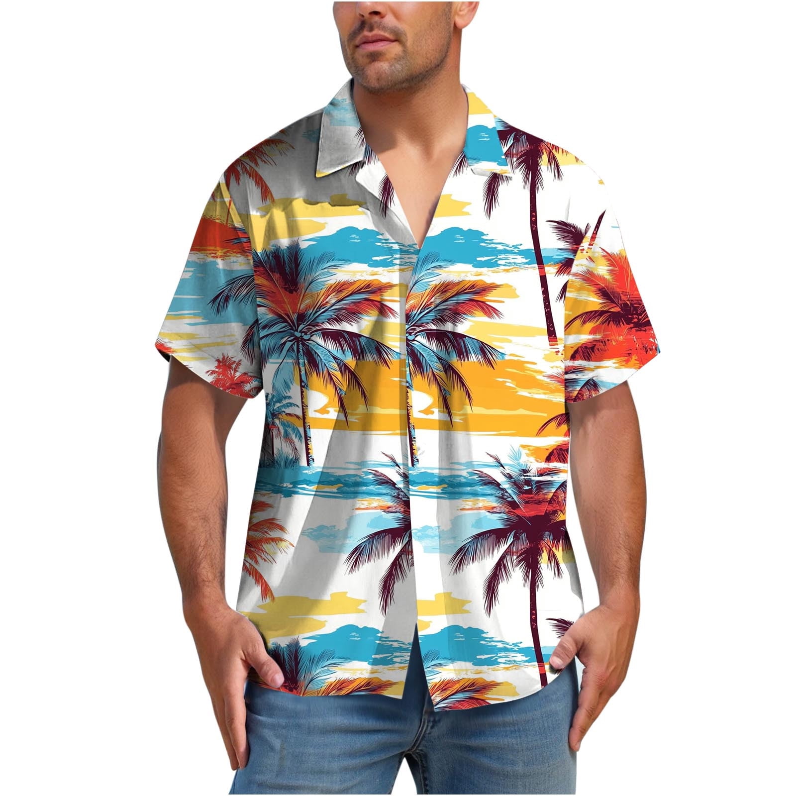 ZCFZJW Hawaiian Shirts for Men Fashion Summer Tropical Palm Tree Print ...