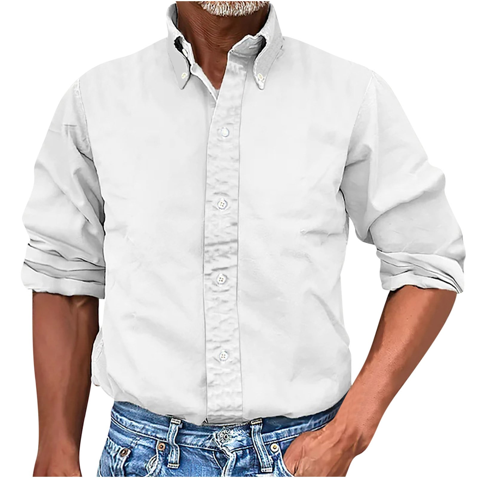ZCFZJW Long Sleeve Button Down Dress Work Shirts for Men Casual Big and ...