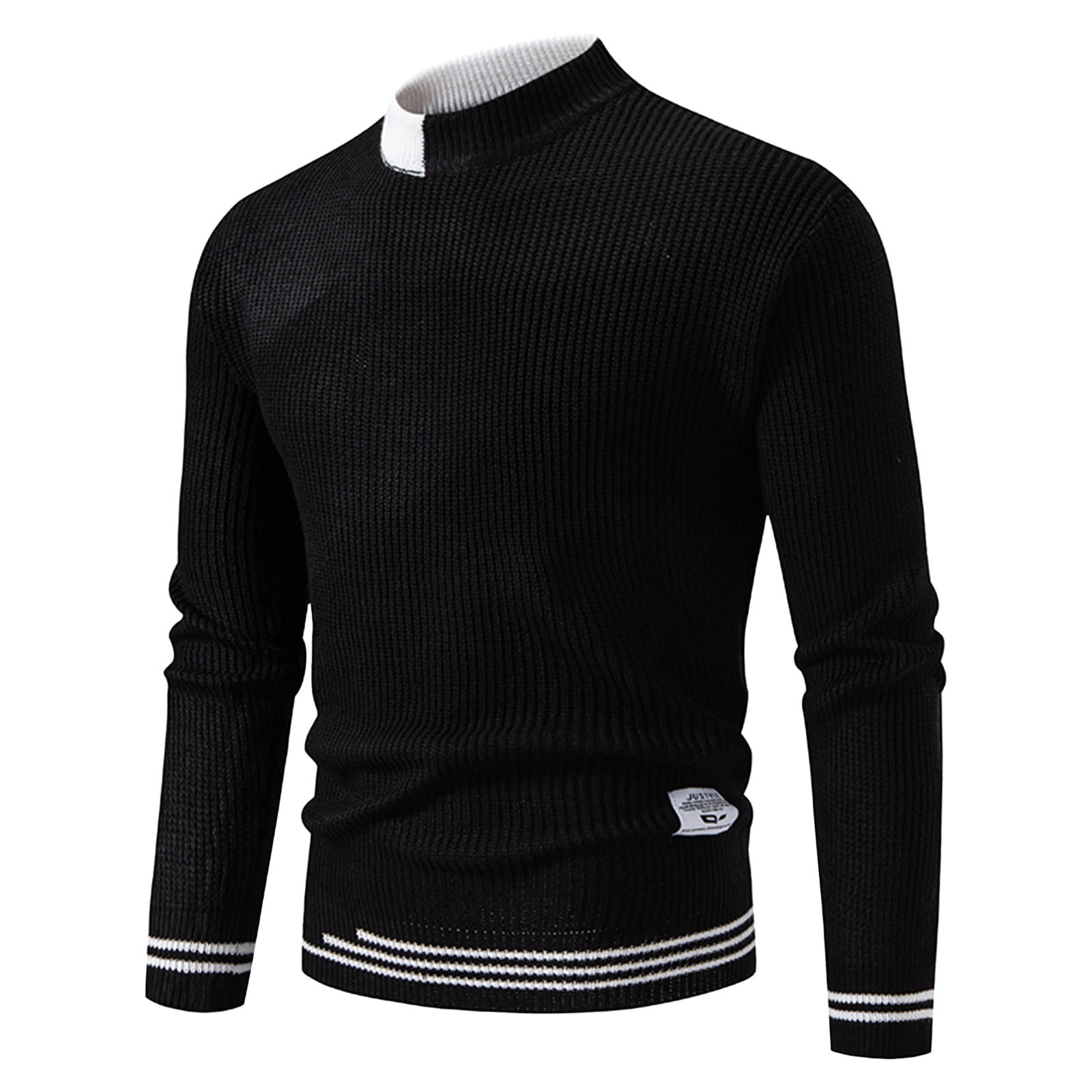 ZCFZJW Men Colorblocked Crewneck Sweater Baggy Knitted Pullover Jumpers ...