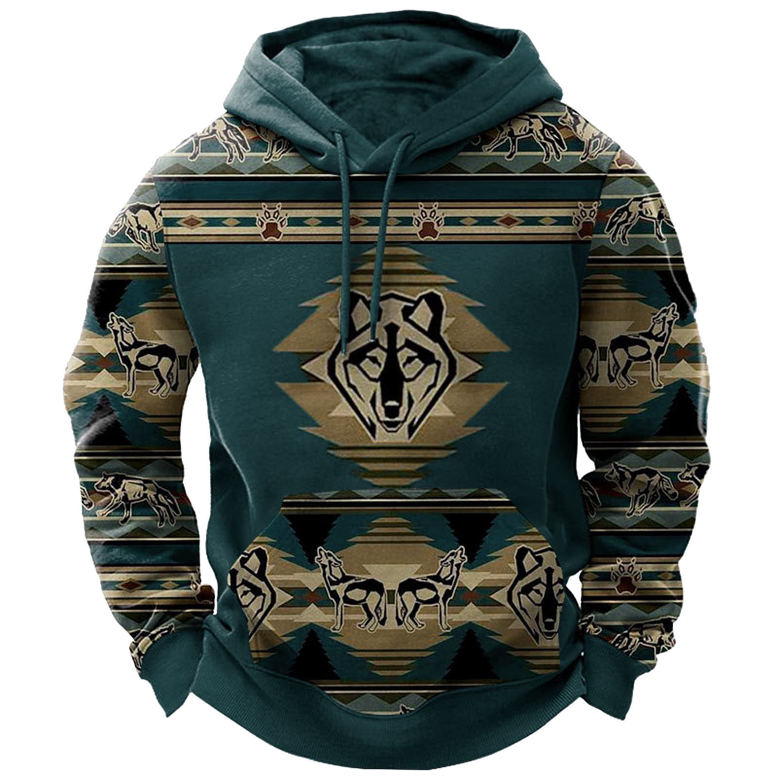 Zcfzjw Men Hooded Coat Winter Vintage Western Aztec Tribal Graphic