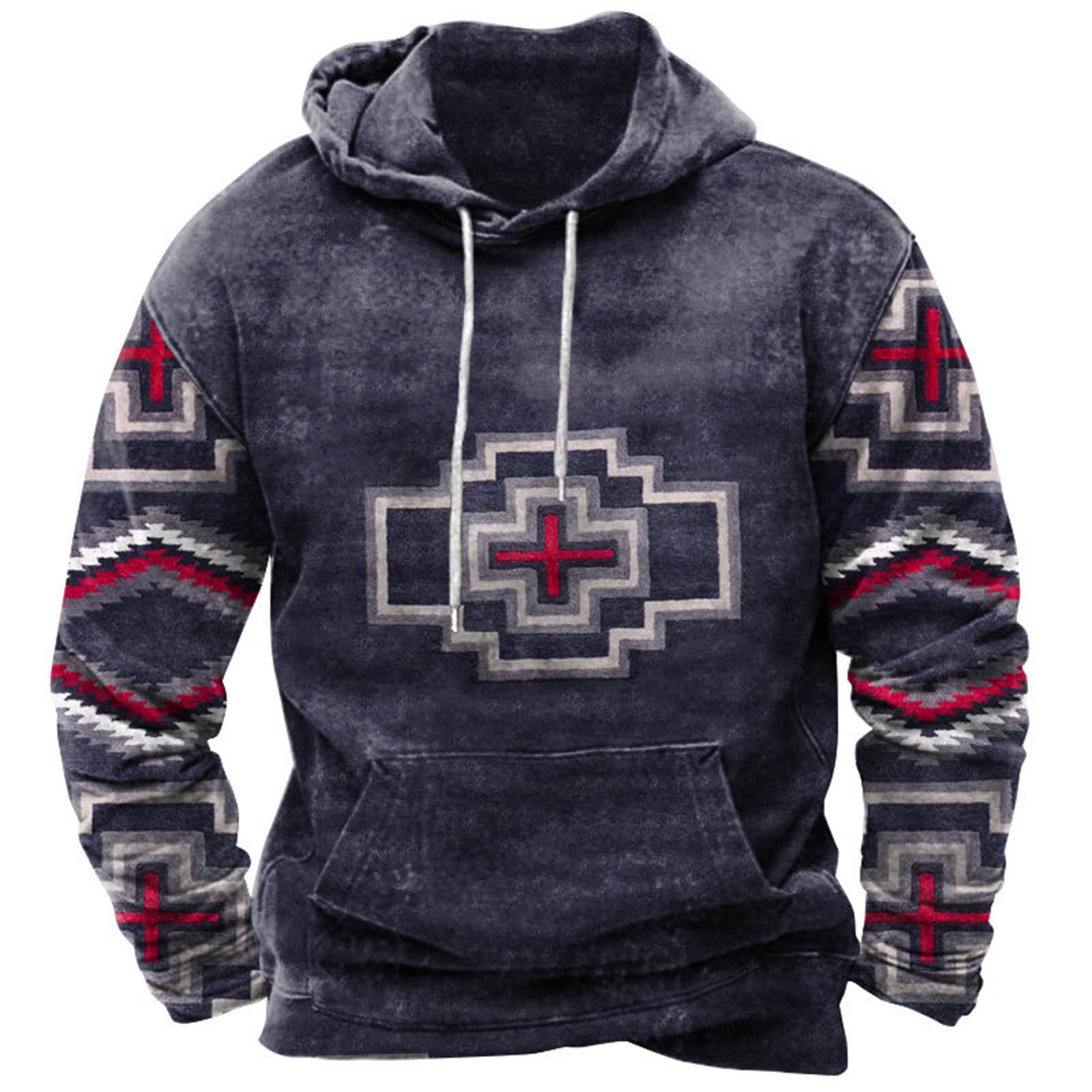 ZCFZJW Men Hooded Coat Winter Vintage Western Aztec Tribal Graphic ...