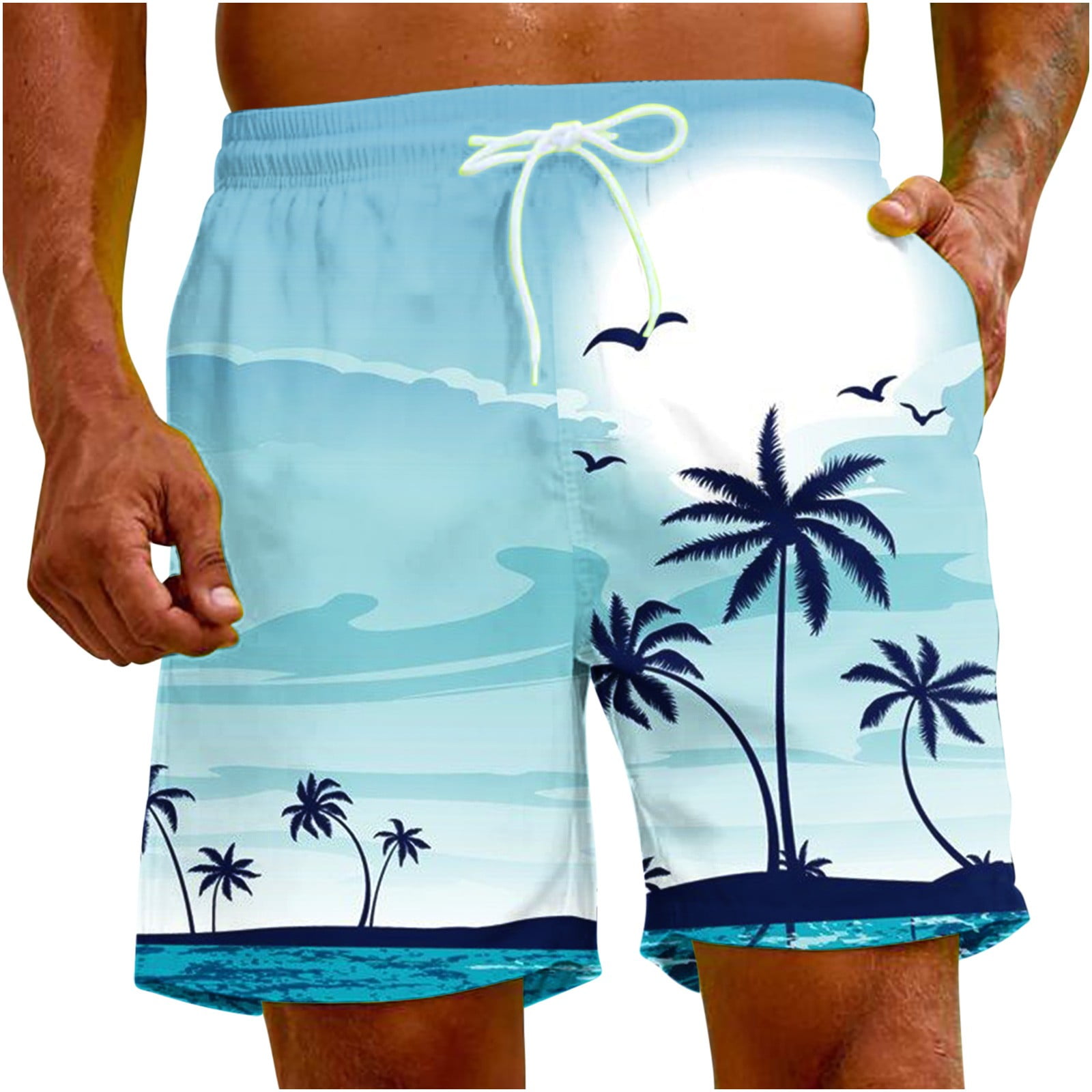 ZCFZJW Men Swim Trunks Drawstring Elastic Waist Quick Dry Beach Shorts ...