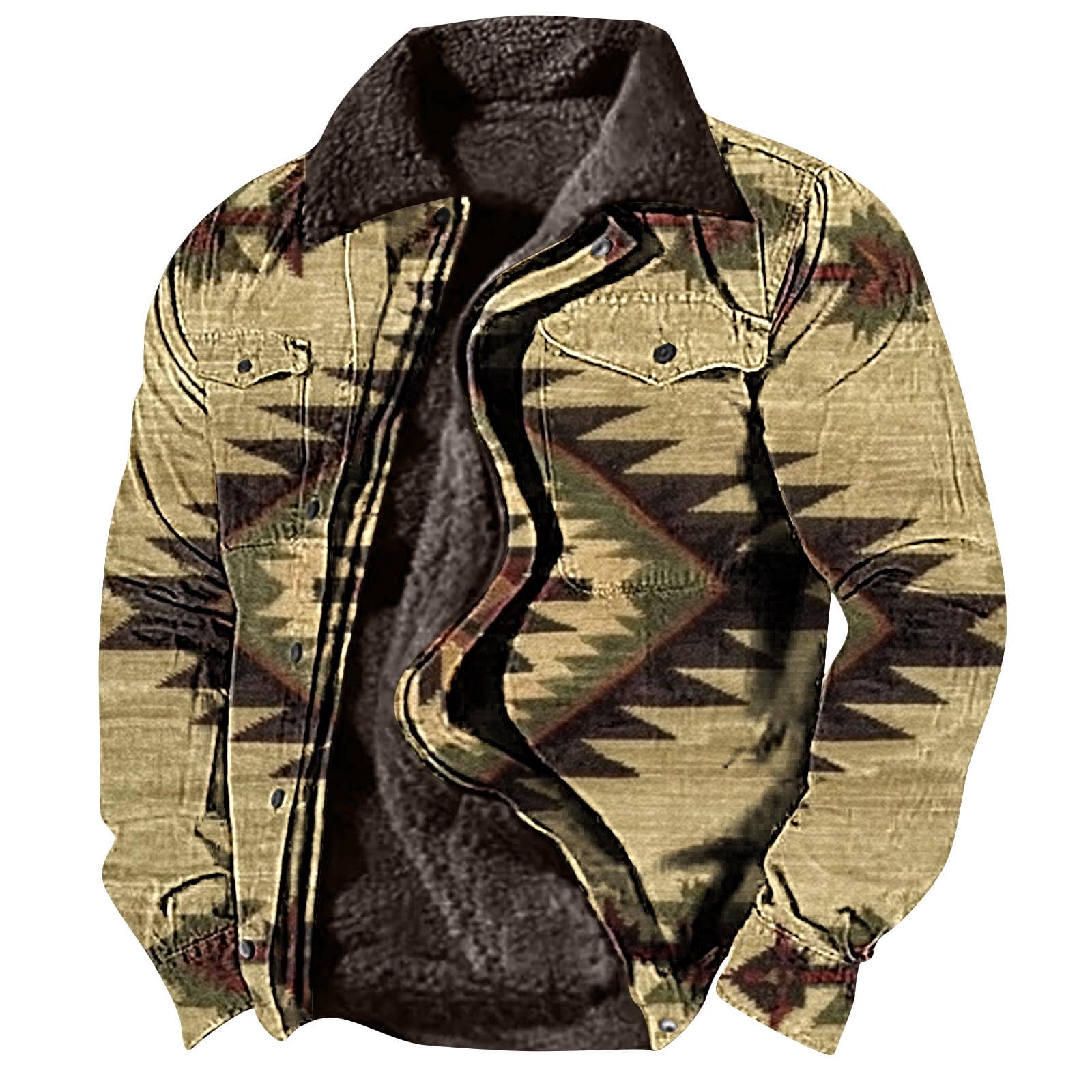 ZCFZJW Men's Aztec Western Jackets Cowboy Winter Warm Sherpa Fleece ...