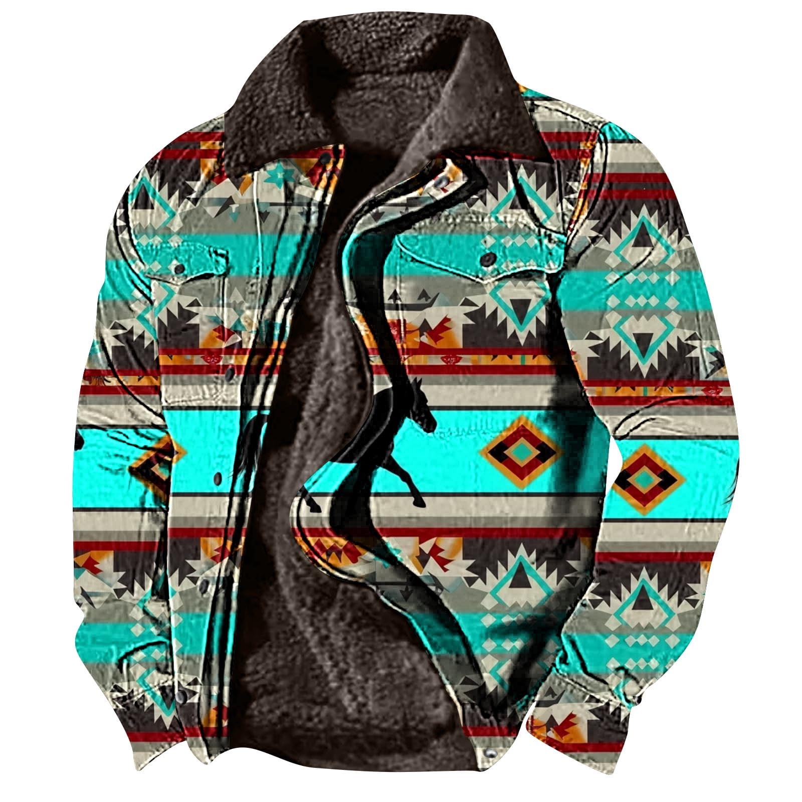 ZCFZJW Men's Aztec Western Jackets Cowboy Winter Warm Sherpa Fleece ...