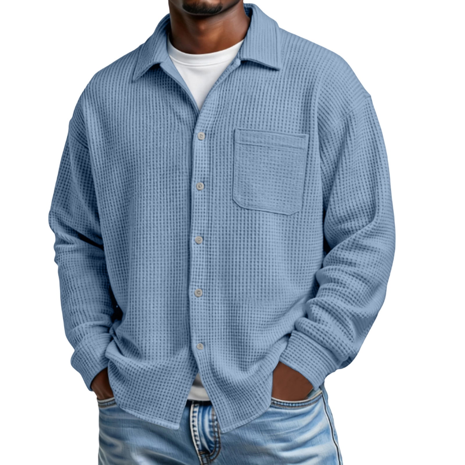 ZCFZJW Men's Button Down Shirt Texture Wrinkle Free Shirts Long Sleeve ...