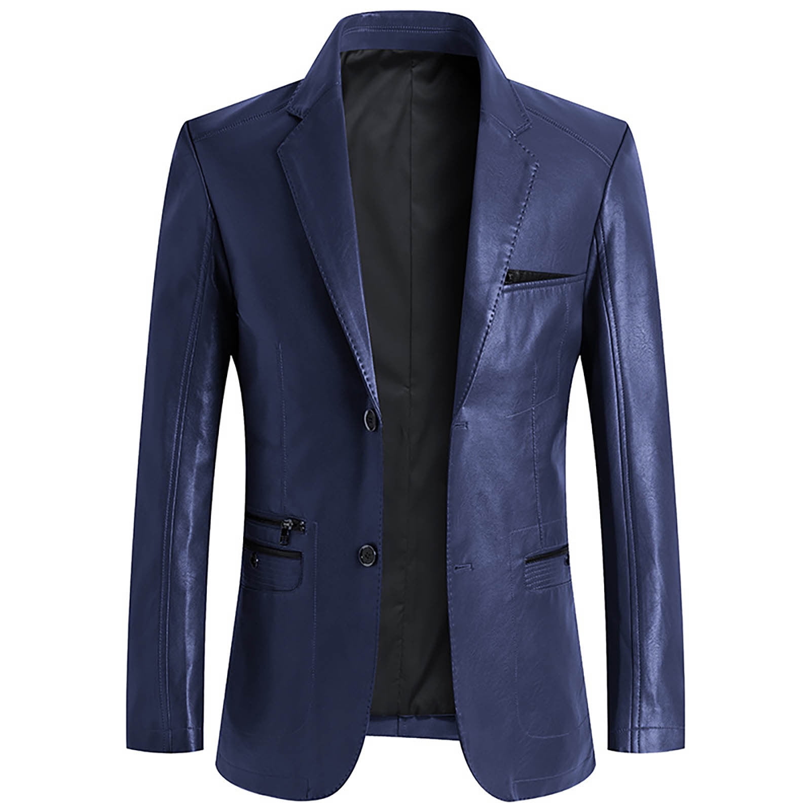 ZCFZJW Men's Casual Notched Collar 2 Button Slim Moto Faux Leather ...