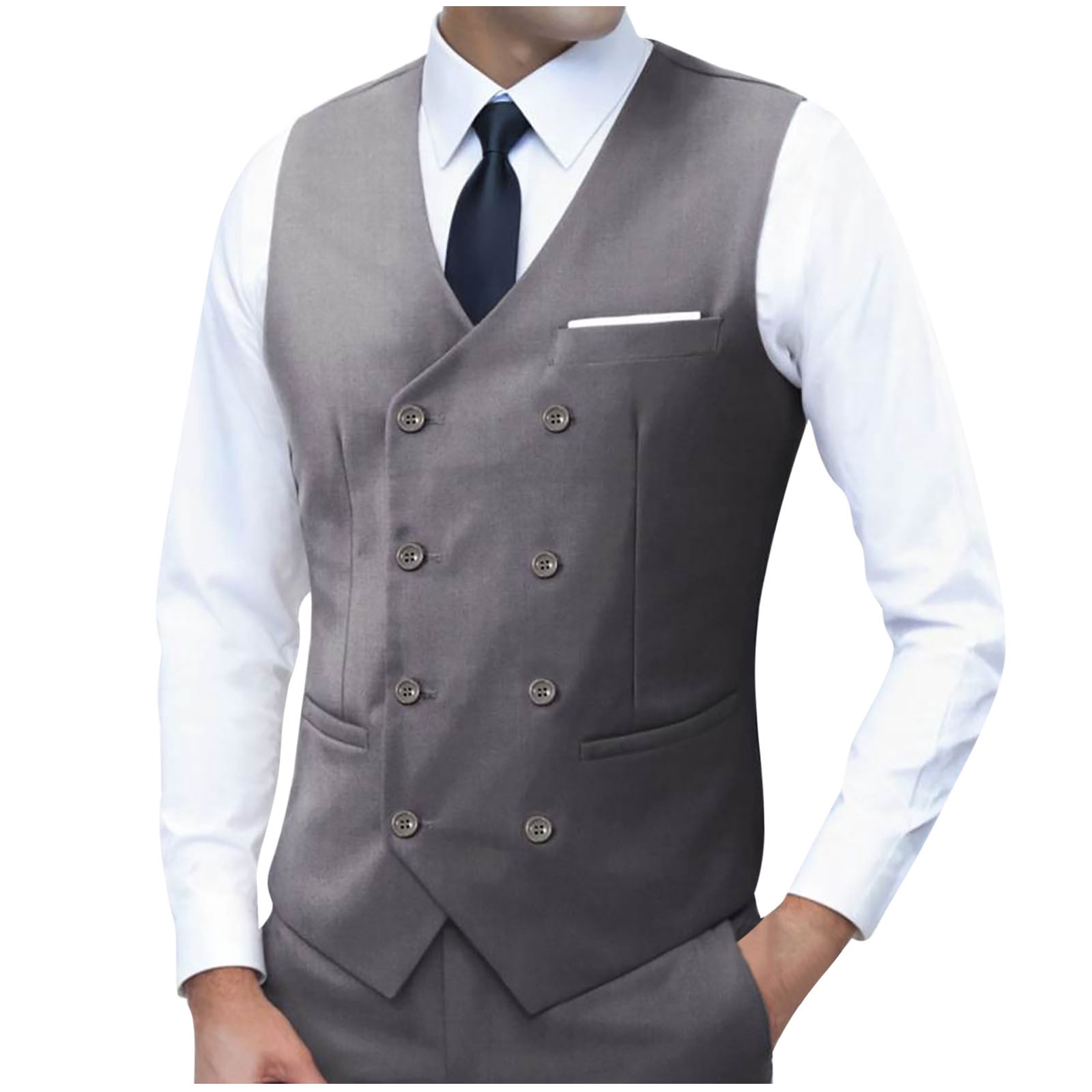 ZCFZJW Men's Double Breasted Suit Vests, Casual Business Vests, Slim ...