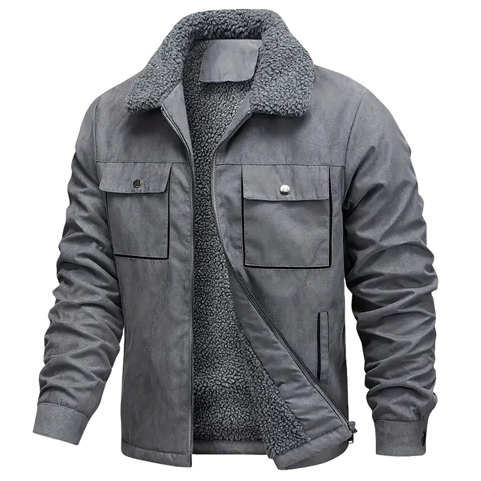 ZCFZJW Men’s Faux Suede Flight Bomber Jacket Vintage Winter Plush Thick ...