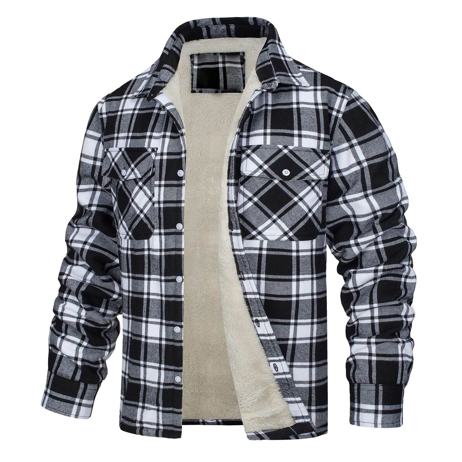 ZCFZJW Men's Flannel Shirt Jacket Stylish Thick Fleece Lined Button ...