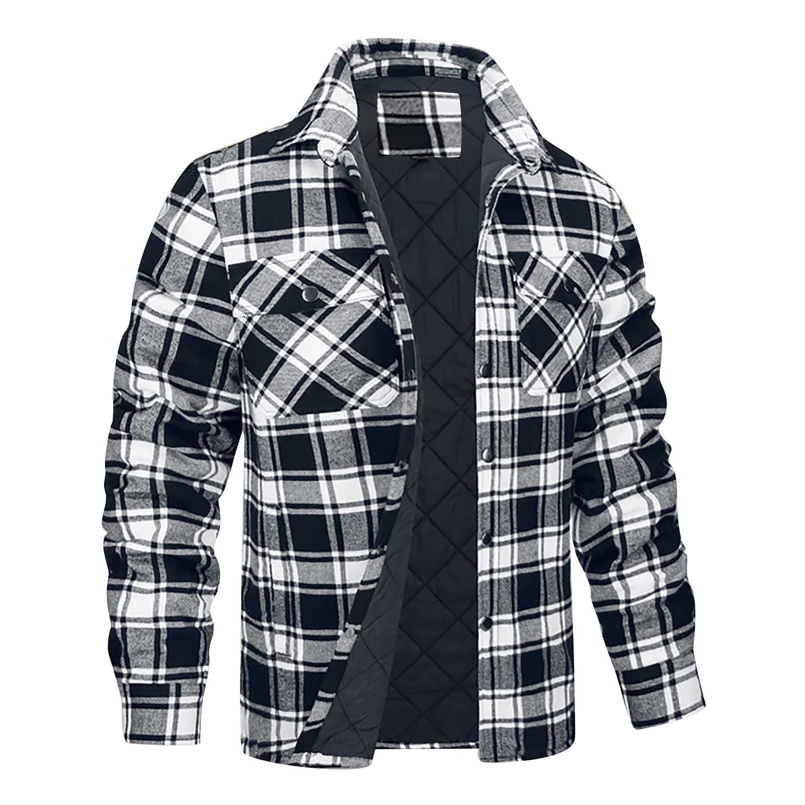 ZCFZJW Men's Flannel Shirt Jacket Winter Long Sleeve Quilted Lined ...