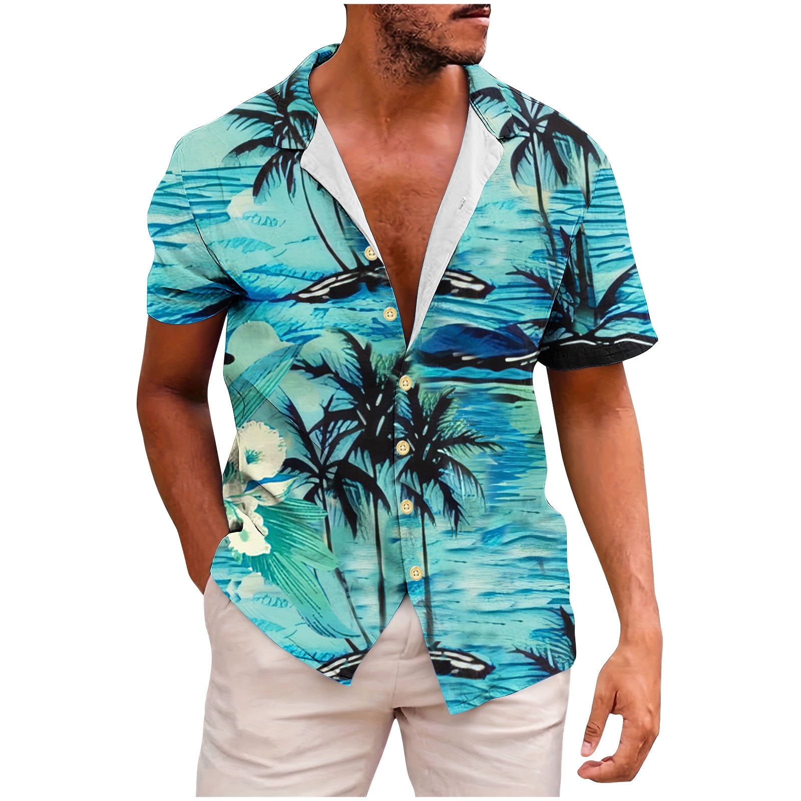 ZCFZJW Men's Hawaiian Shirt Short Sleeve Floral Pattern Print Summer Lapel Collared Button Down ...