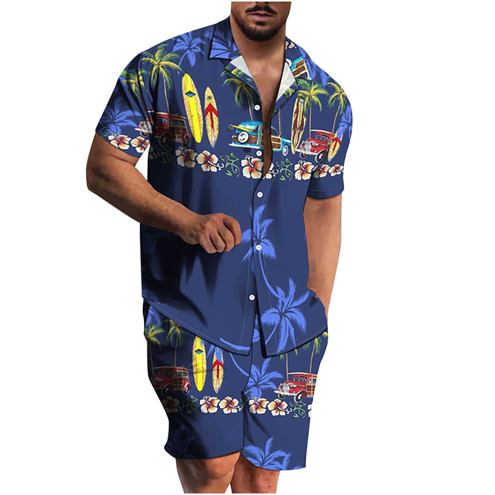 Zcfzjw Mens Hawaiian Shirts Set Casual Button Down Short Sleeve Sunset