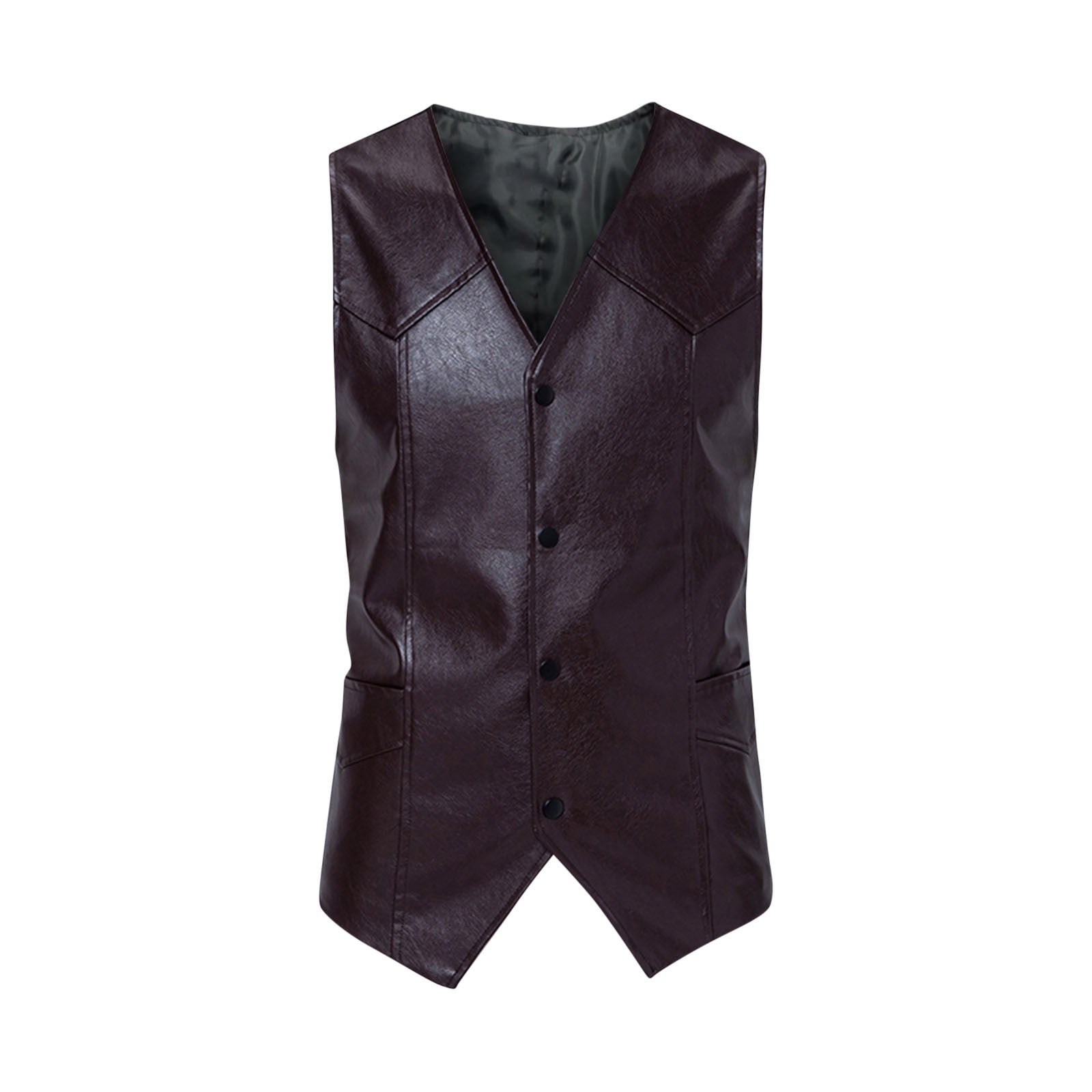 ZCFZJW Men's Leather Vest Casual Western Vest Jacket Lightweight Single ...