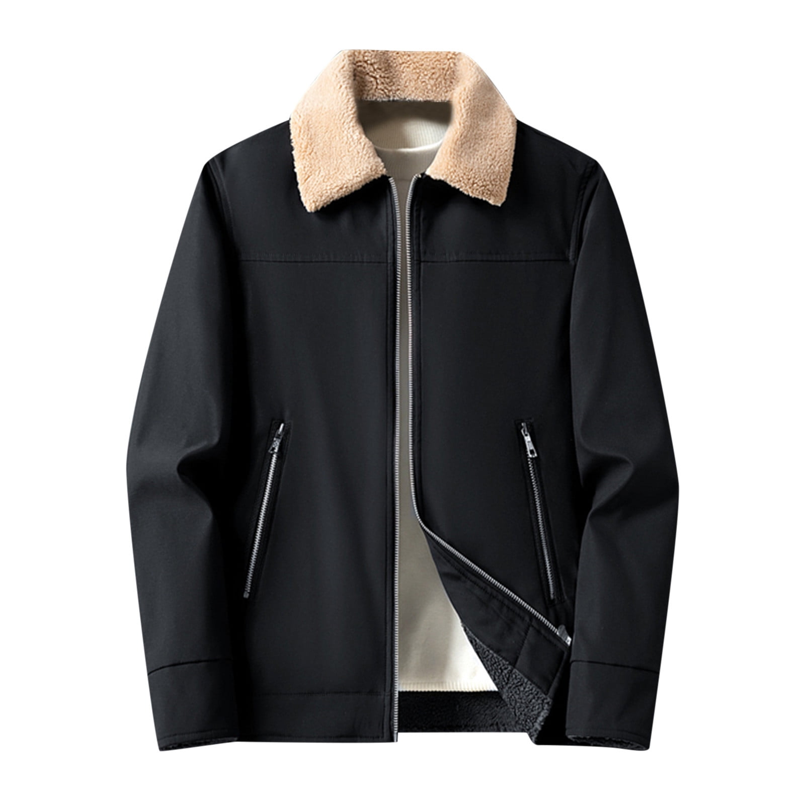 ZCFZJW Men's Sherpa Fleece Lined Jacket Lapel Cotton Full Zip Up Jacket ...