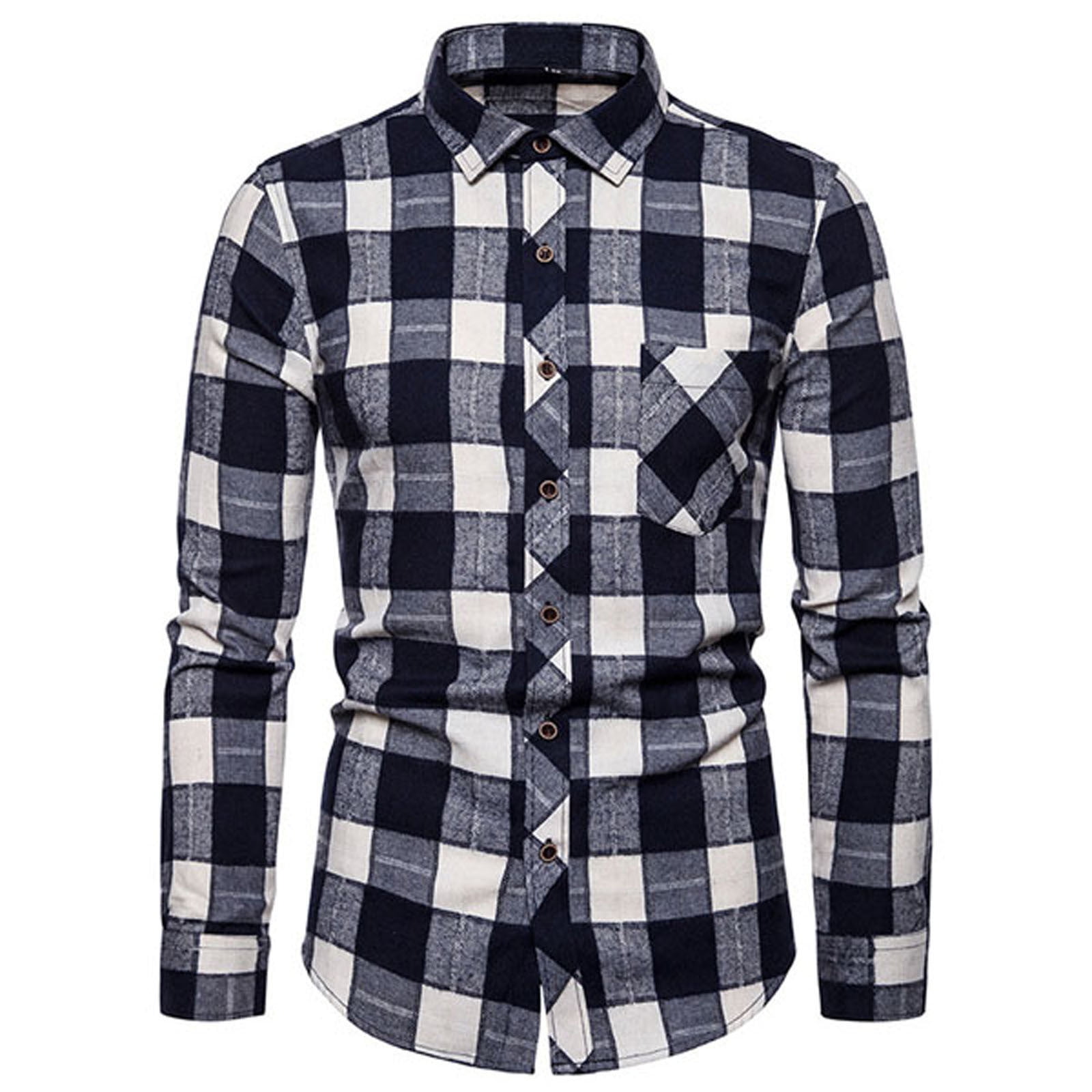 ZCFZJW Men's Snap Buttons Flannel Plaid Shirts Long Sleeve Casual ...