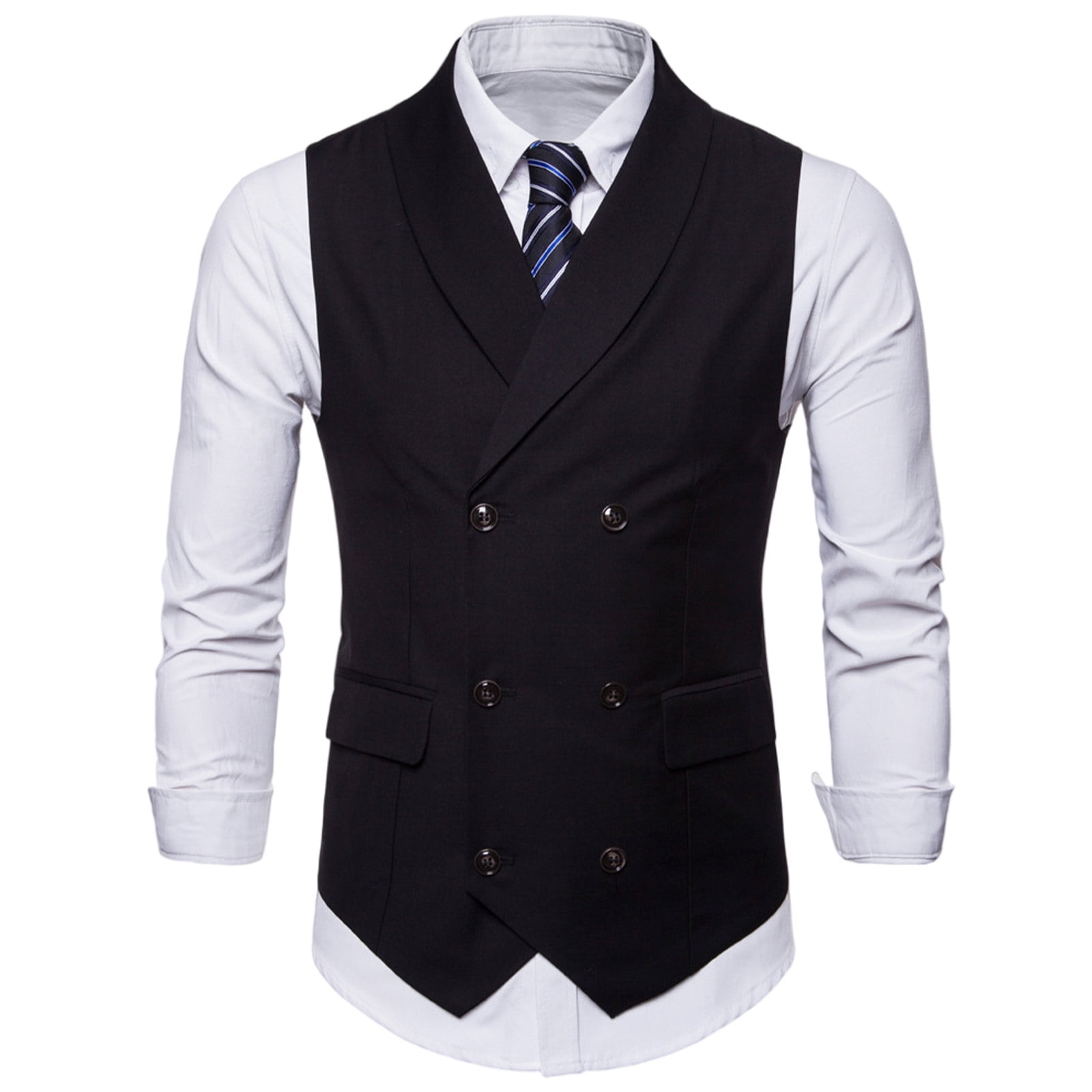 ZCFZJW Men's Suit Vest Double Breasted Dress Vest for Men Slim Fit ...