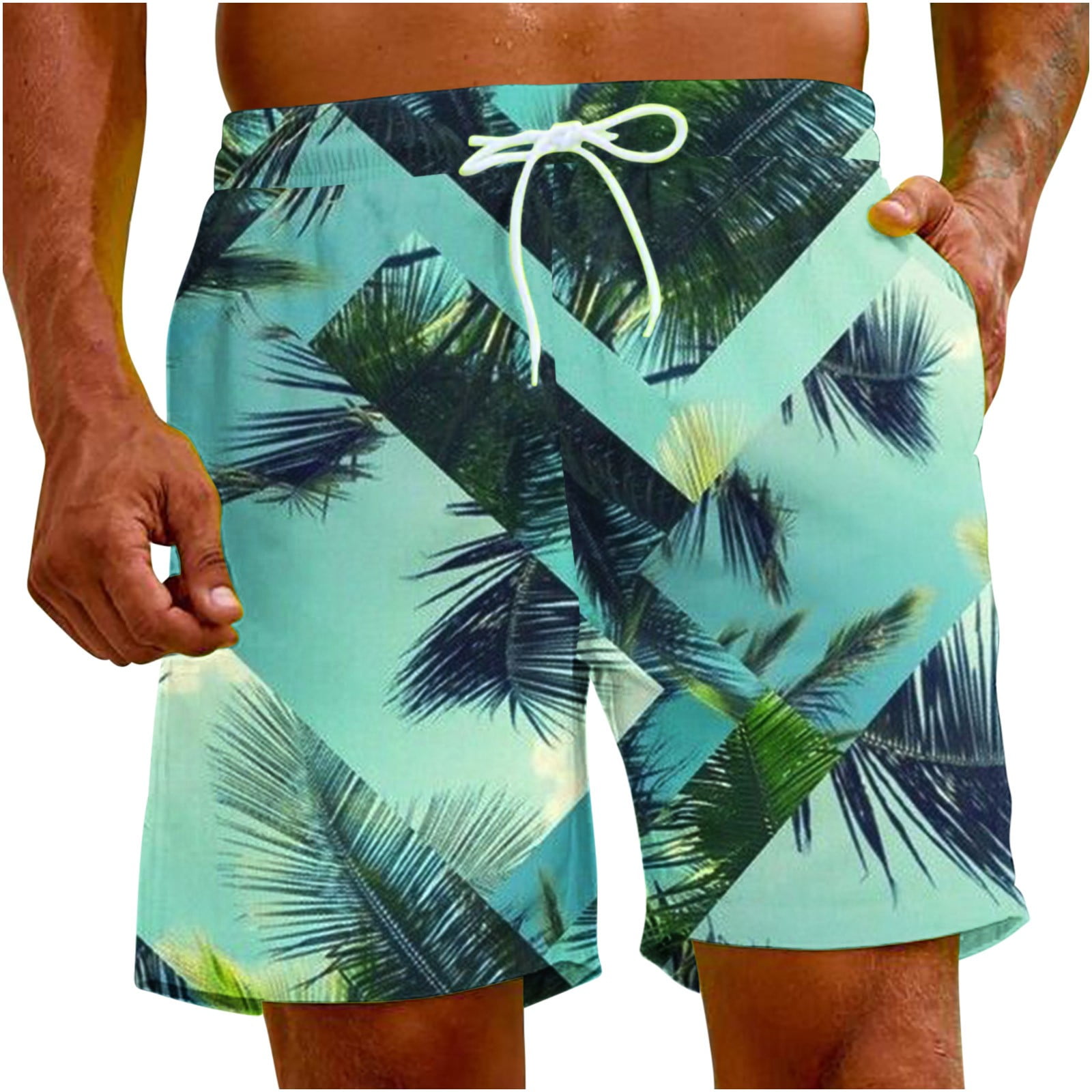 ZCFZJW Men's Swim Trunks with Pockets Tropical Palm Tree Sunset Print ...