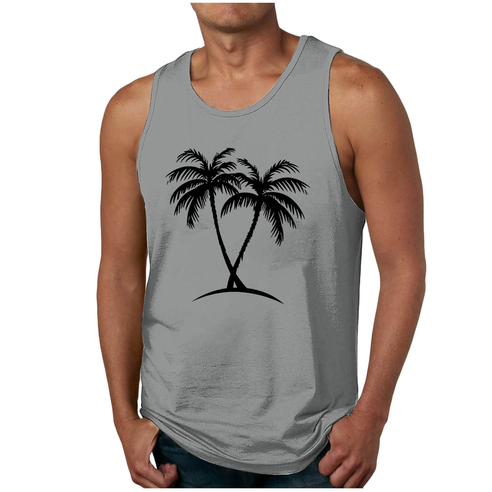 ZCFZJW Men's Tank Top Shirts Quick Dry Casual Tropical Palm Tree Print Sleeveless Beach Graphic ...