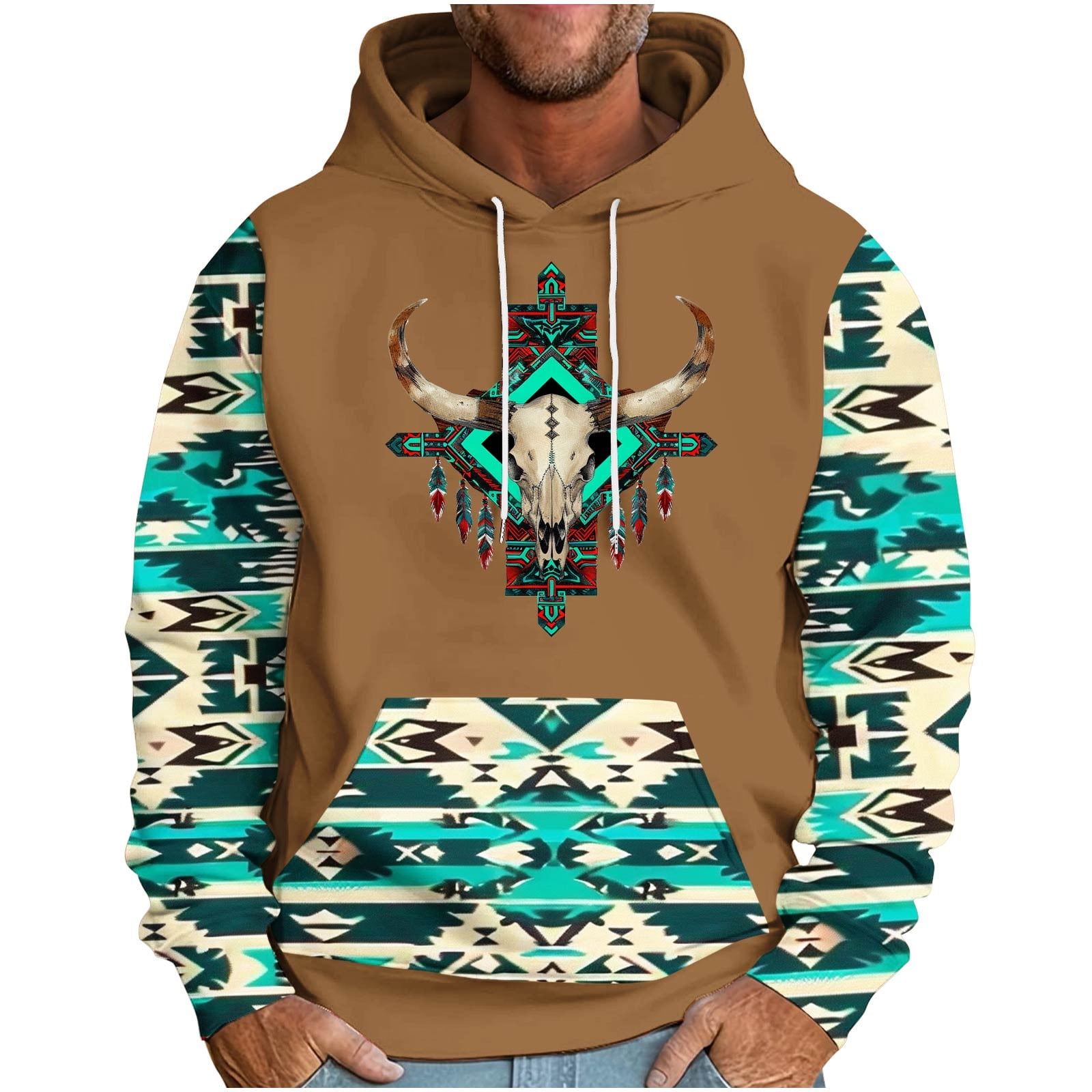 ZCFZJW Men's Western Aztec Sweatshirts, Ethnic Print Graphic Patchwork ...