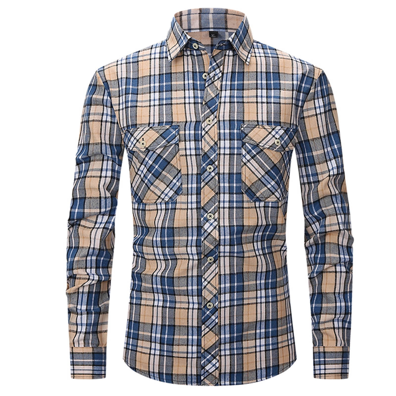 ZCFZJW Men's Flannel Plaid Shirts Fall Winter Regular Fit Cotton Button ...