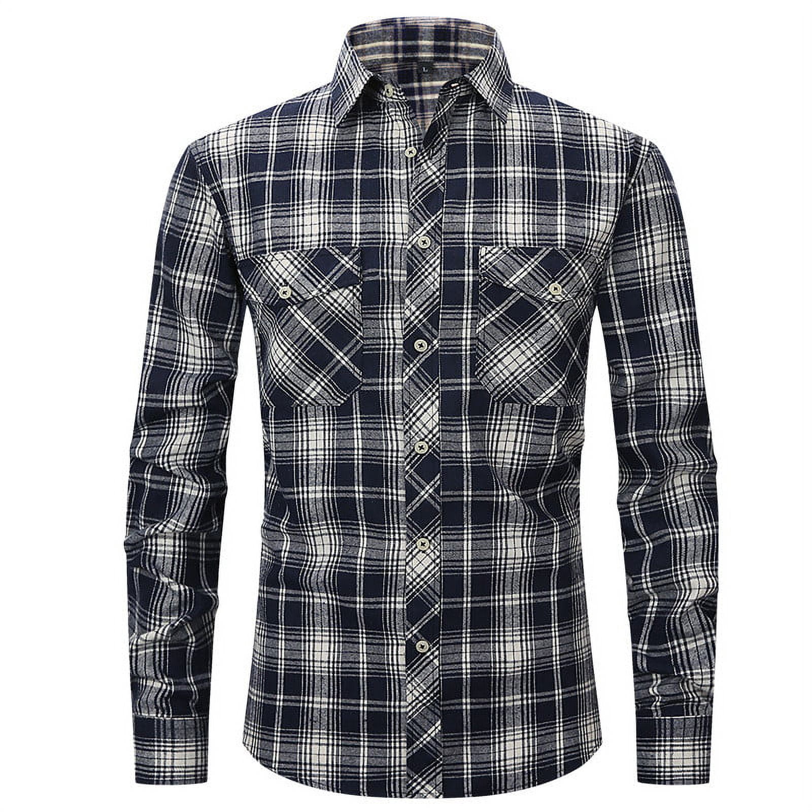 ZCFZJW Men's Flannel Western Shirt, Pearl Snap, Buffalo Plaid, Long ...