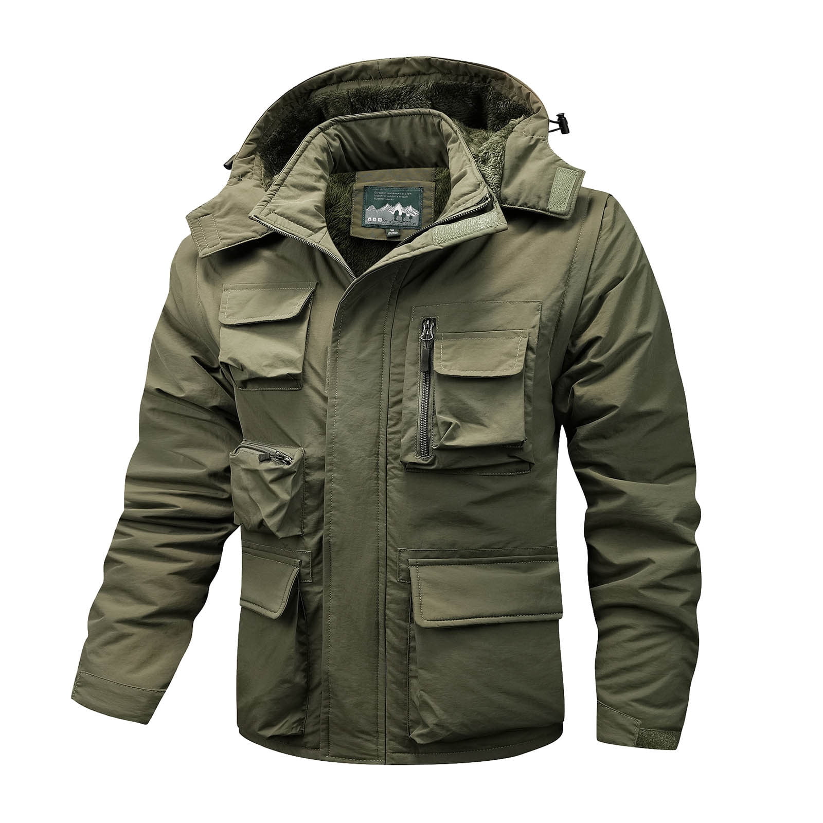 ZCFZJW Men's Winter Jacket Cotton Military Jackets Fleece Lined Full ...