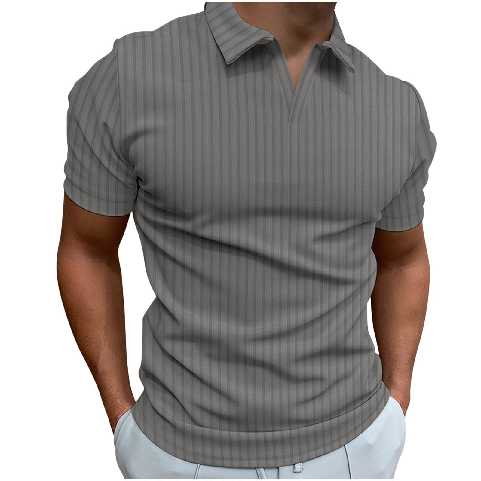 ZCFZJW Men's Zipper Shirts Waffle Knit T Shirts Summer Short Sleeve ...