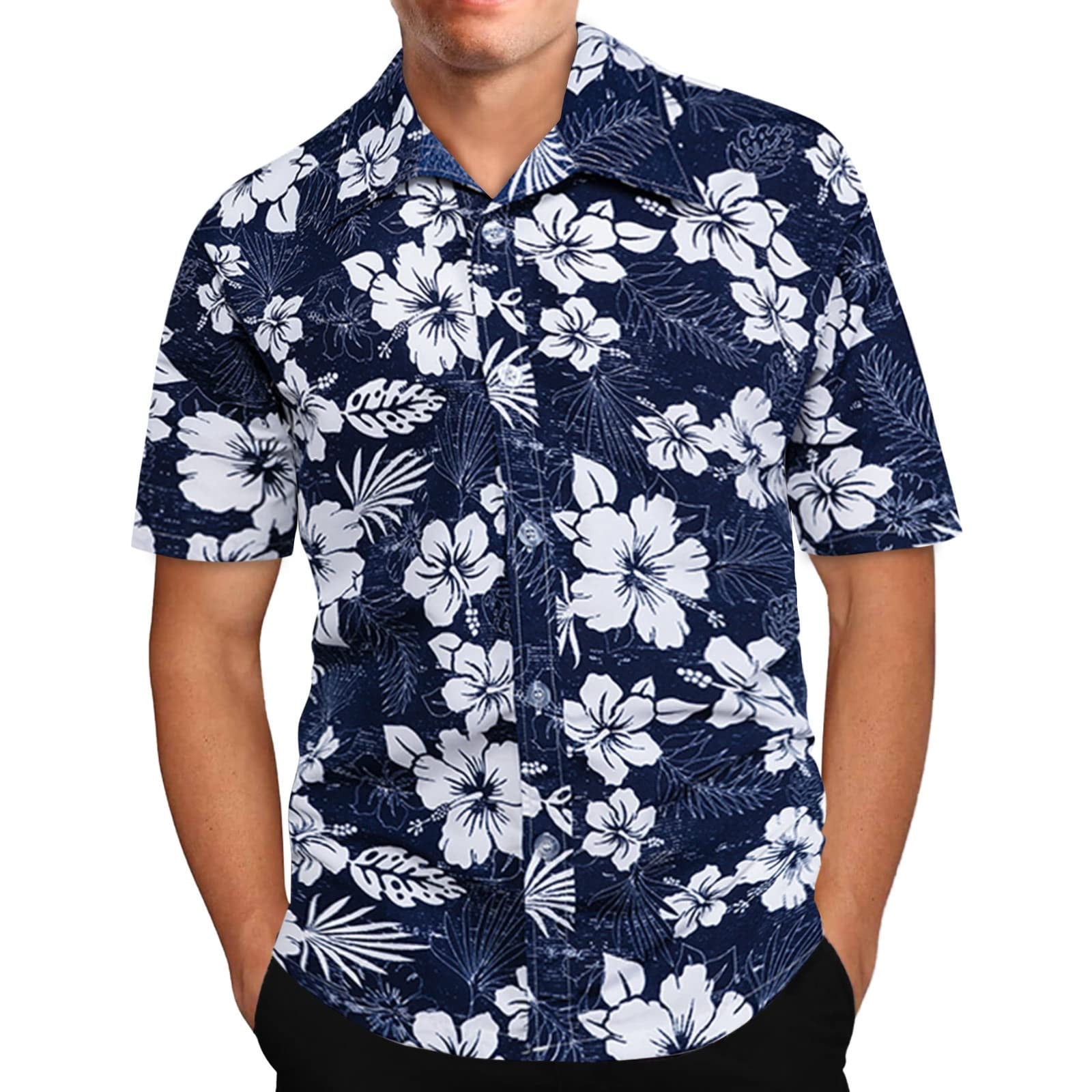ZCFZJW Mens 100% Cotton Hawaiian Shirts Big and Tall Button Down Short Sleeve Beach Shirts ...
