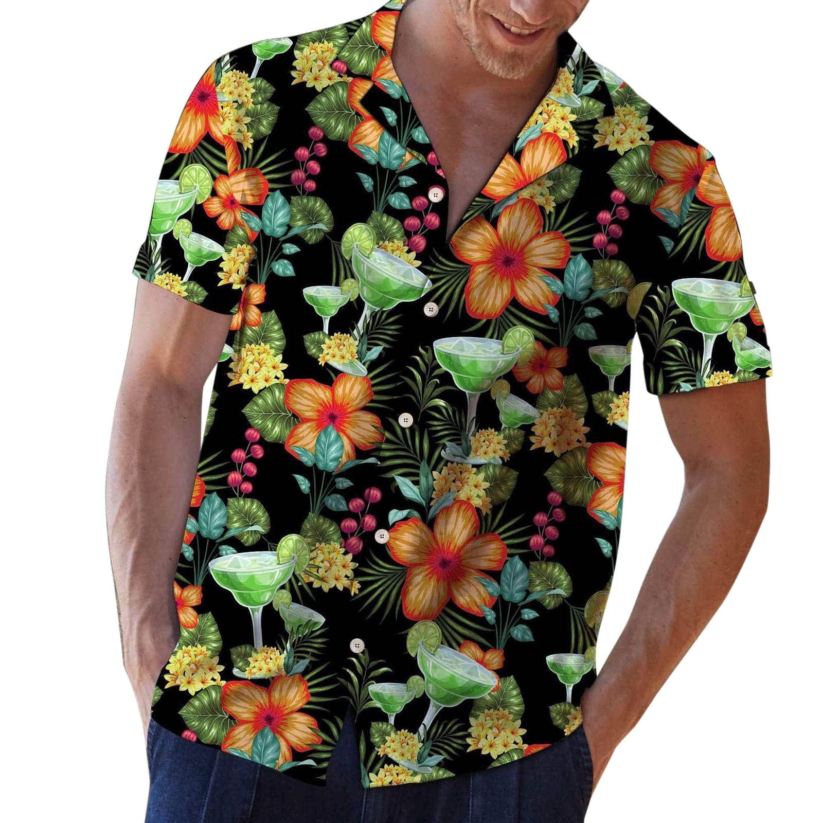 ZCFZJW Mens 100% Cotton Hawaiian Shirts Big and Tall Button Down Short Sleeve Beach Shirts ...