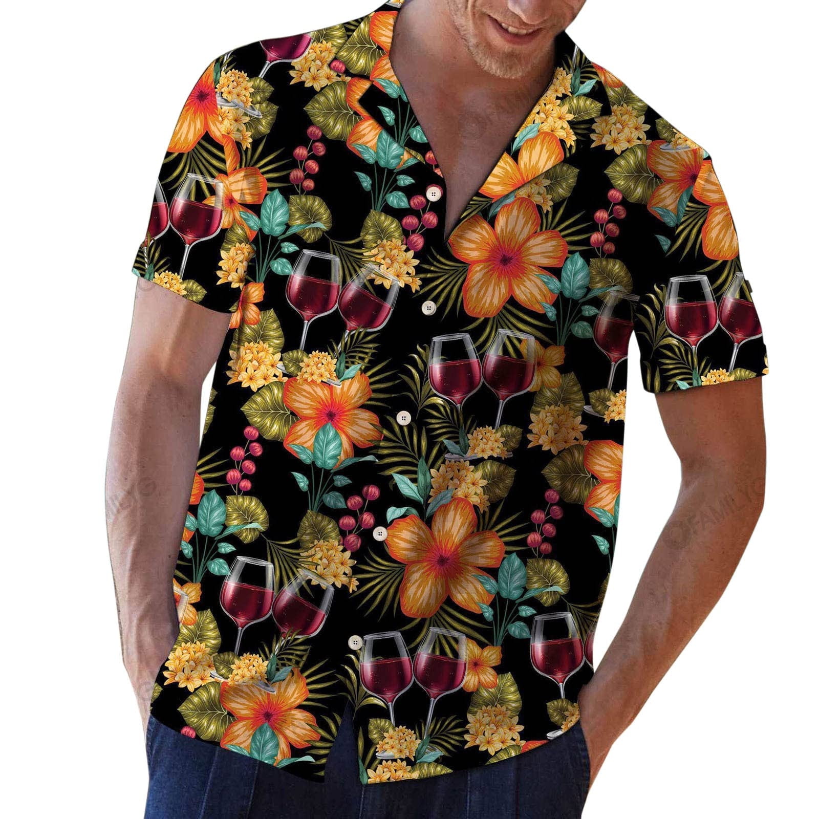 ZCFZJW Mens 100% Cotton Hawaiian Shirts Big and Tall Button Down Short Sleeve Beach Shirts ...