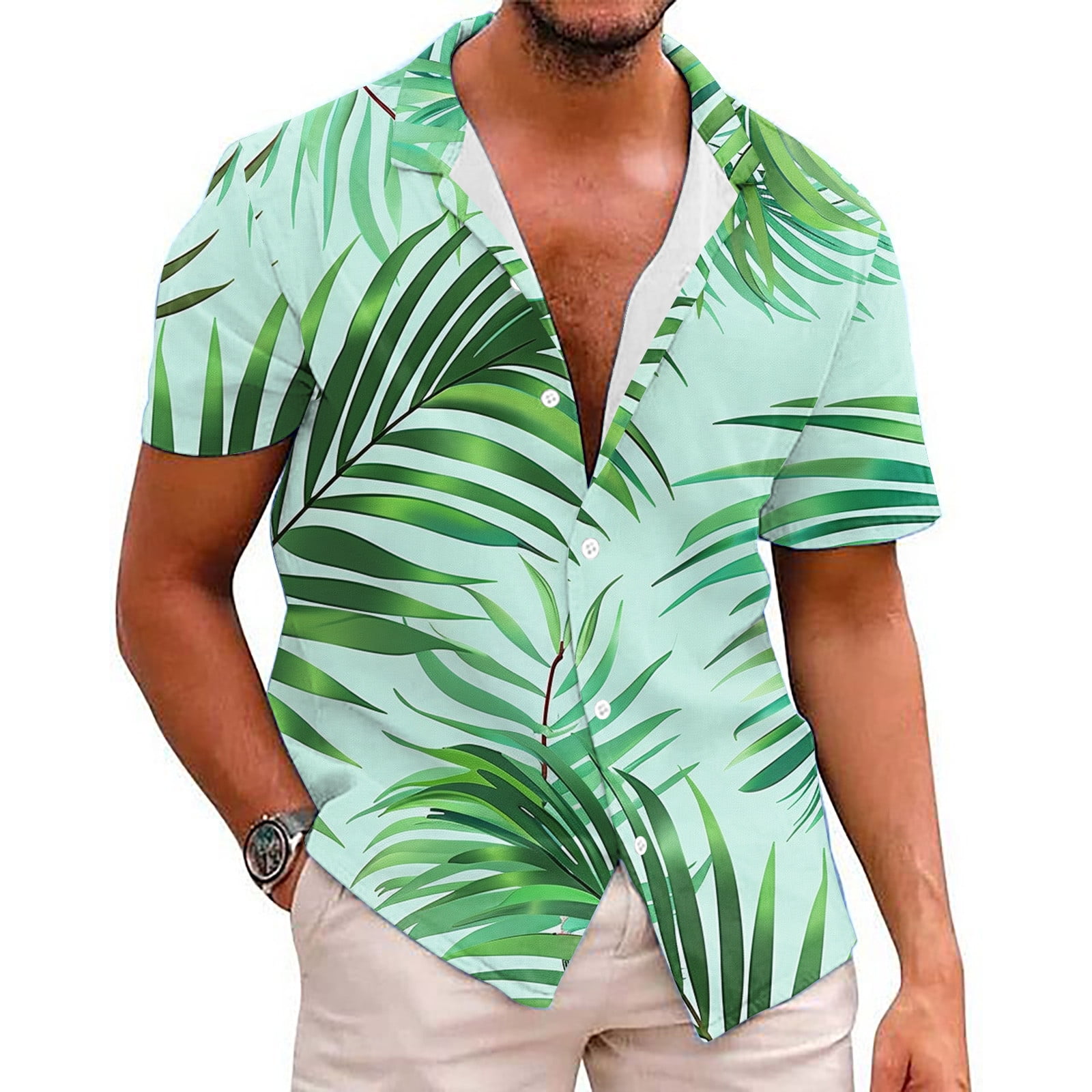 ZCFZJW Mens Casual Button Down Beach Hawaiian Shirts Trendy Summer Short Sleeve Tropical Palm ...