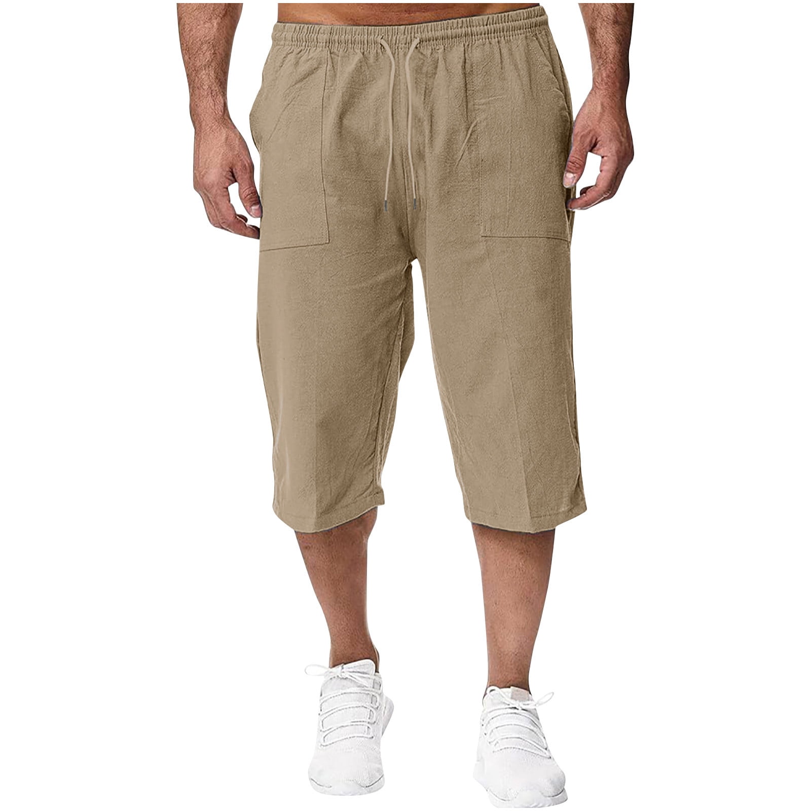 ZCFZJW Mens Casual Soft Linen Long Shorts Drawstring Elastic Waist ...
