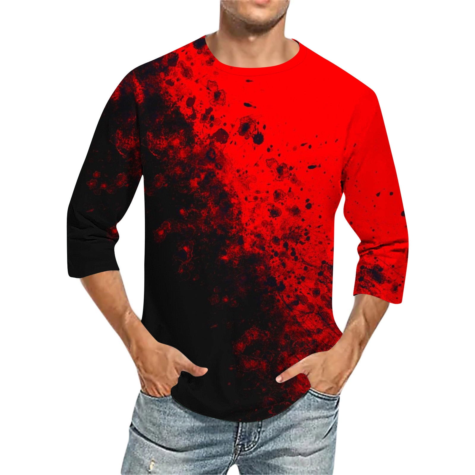 ZCFZJW Mens Color Block Shirts Casual Tie Dye Summer Half Sleeve Round Neck Pullover Tops Big ...