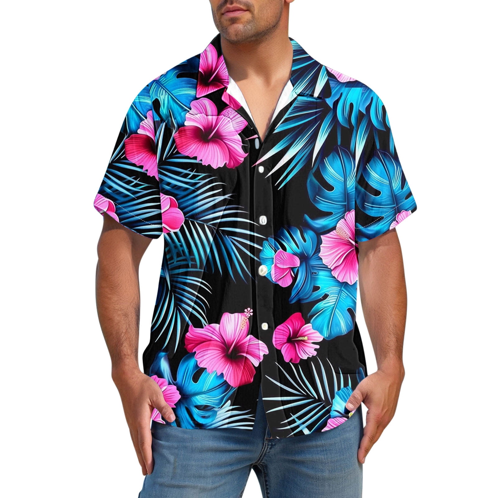 ZCFZJW Mens Hawaiian Shirt Regular Fit Casual Short Sleeve Button Down ...