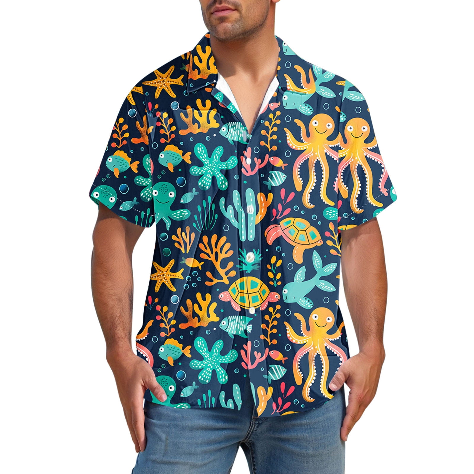 ZCFZJW Mens Hawaiian Shirt Regular Fit Casual Short Sleeve Button Down ...