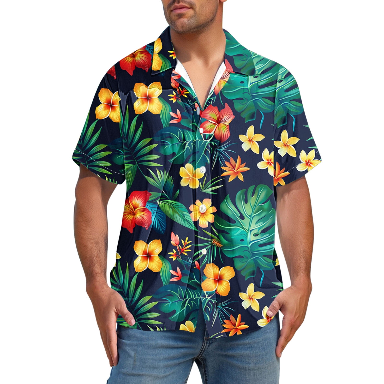 ZCFZJW Mens Hawaiian Shirt Regular Fit Casual Short Sleeve Button Down ...