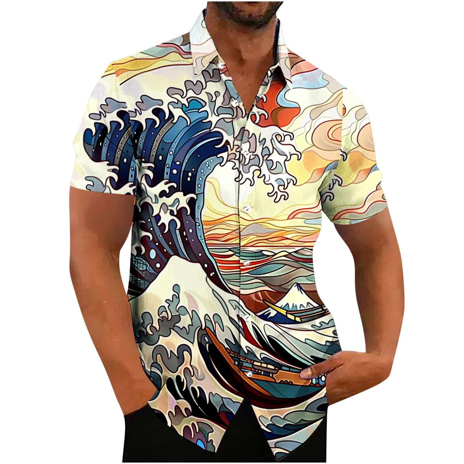 ZCFZJW Mens Hawaiian Shirt Short Sleeve Button Down Shirt Tropical Floral Pattern Print Summer ...