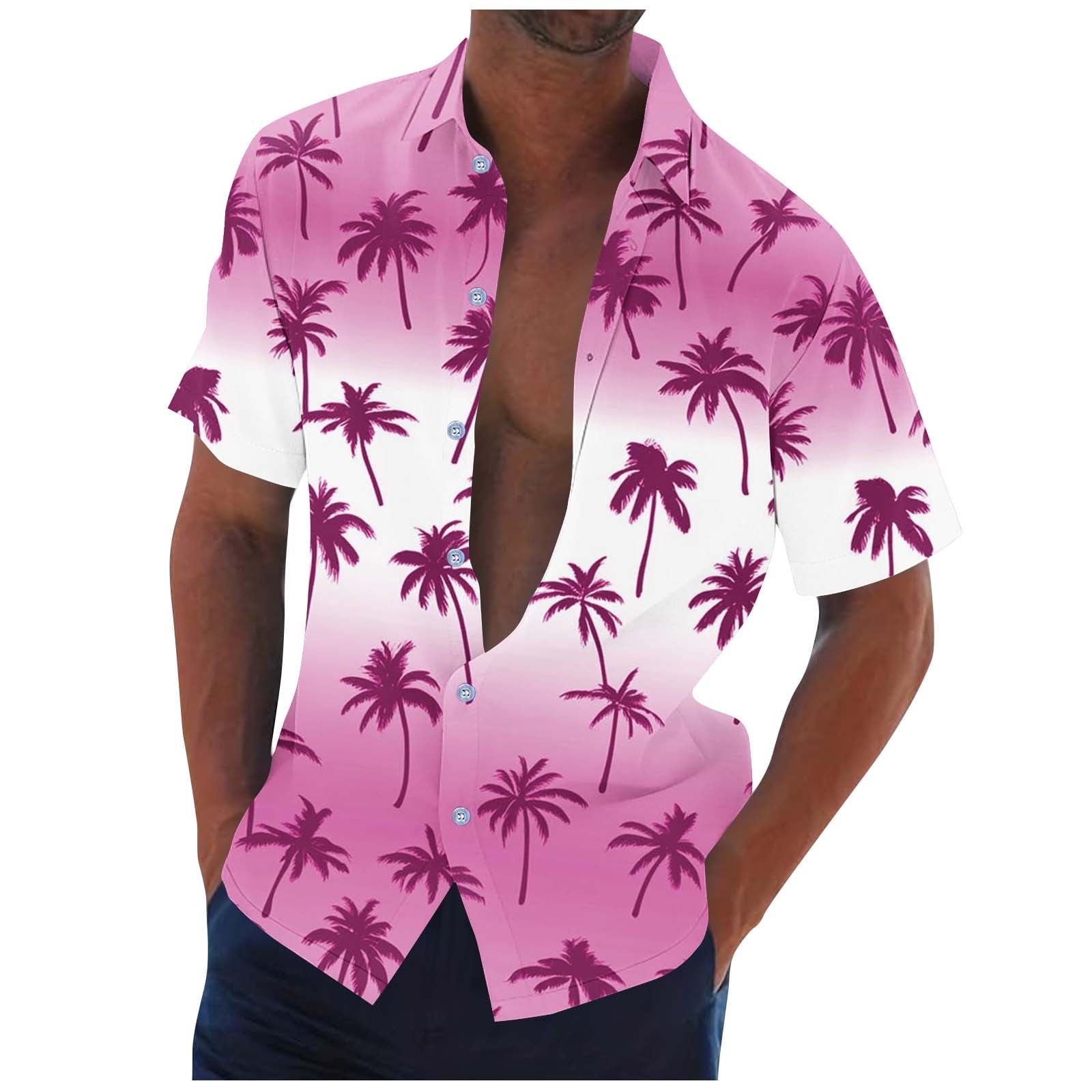 ZCFZJW Mens Hawaiian T-Shirts Casual Summer Tropical Palm Tree Print Short Sleeve Button Down ...