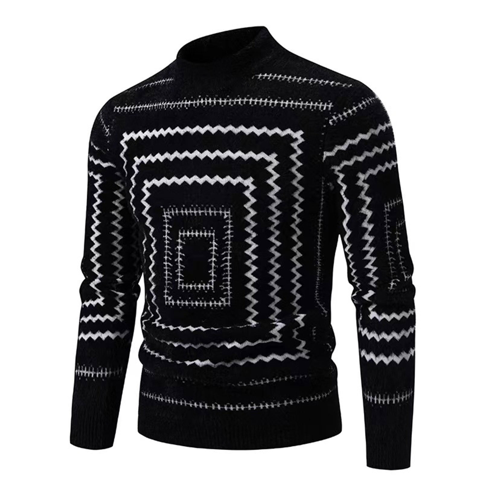 ZCFZJW Mens Knit Pullover Sweaters Vintage Color Block Print Long ...