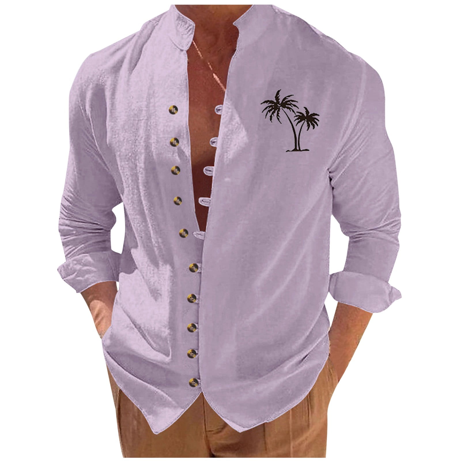 ZCFZJW Mens Long Sleeve Linen Shirt Button up Loose Fit Vintage ...