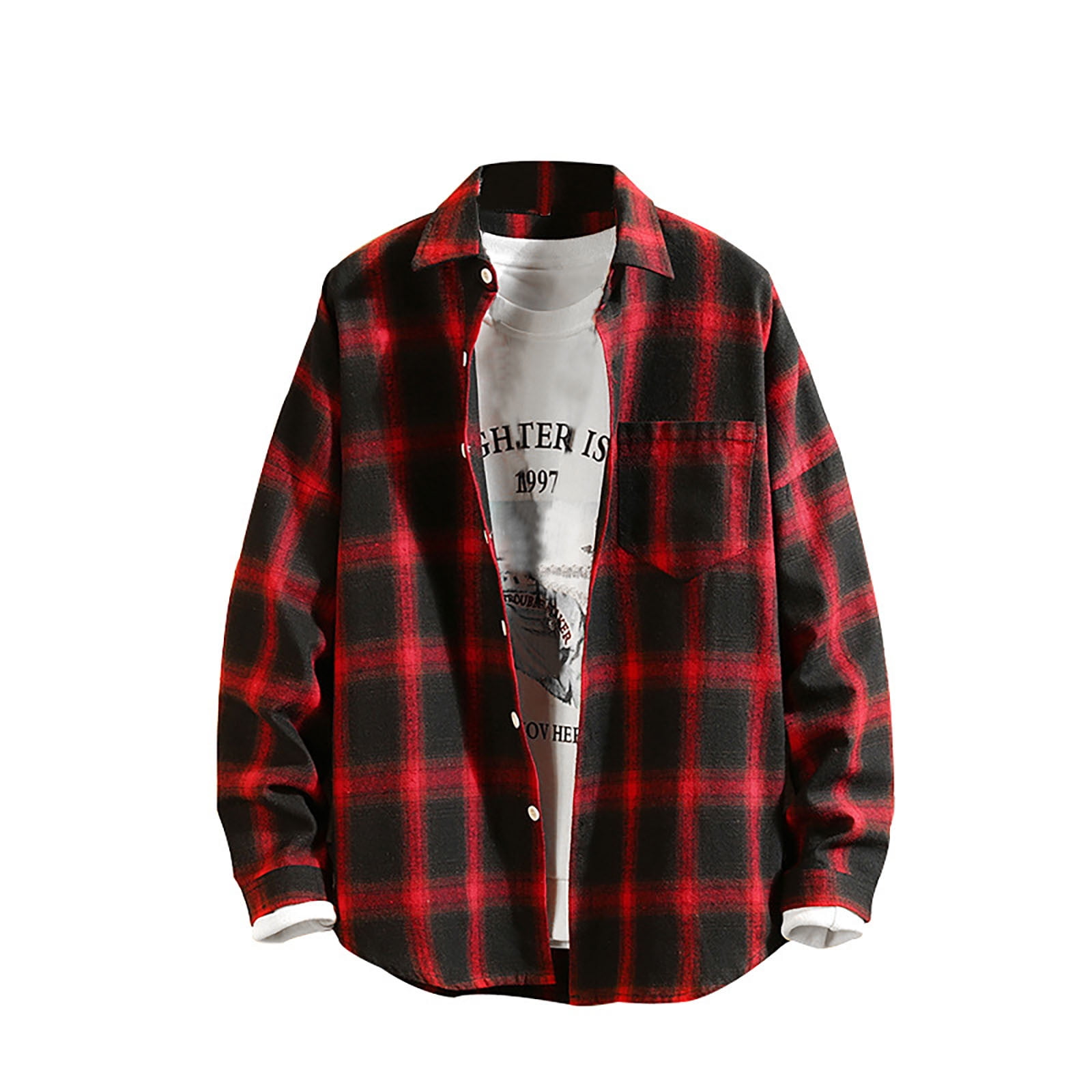 ZCFZJW Mens Plaid Shirts Casual Long Sleeve Button Down Cotton Leisure ...