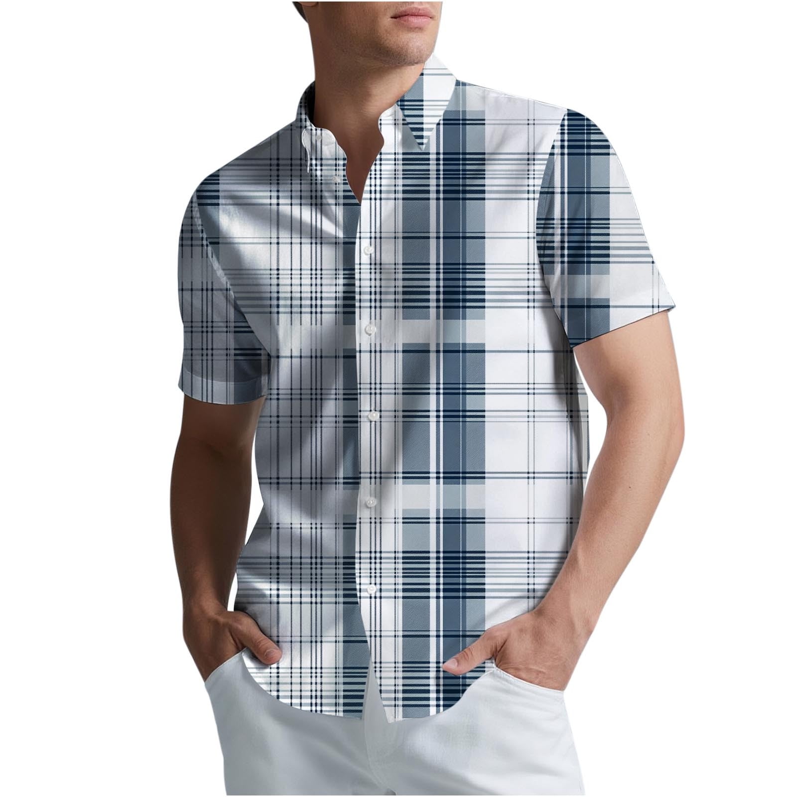 ZCFZJW Mens Short Sleeve Button Down Plaid Shirts Casual Summer Regular Fit Beach Vacation ...