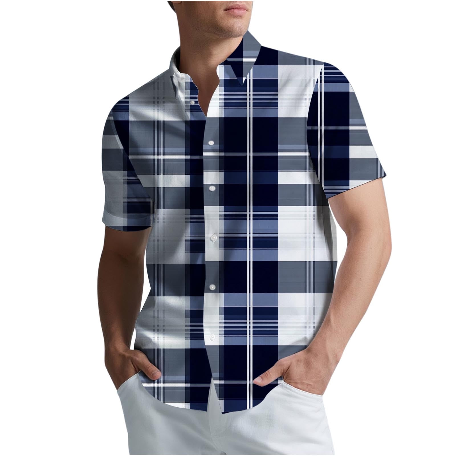 ZCFZJW Mens Short Sleeve Button Down Plaid Shirts Casual Summer Regular Fit Beach Vacation ...