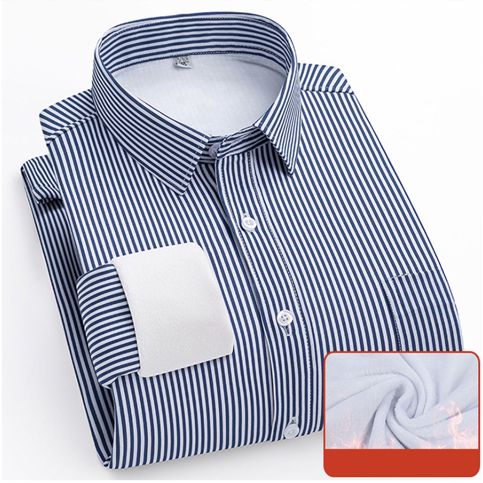 ZCFZJW Mens Striped Dress Shirts Regular Fit Thermal Fleece Lined ...