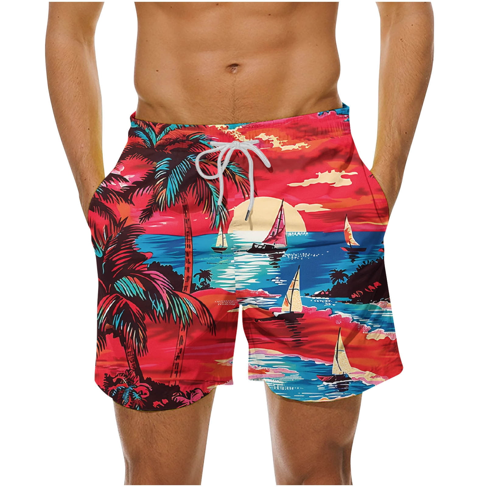 ZCFZJW Mens Summer Swim Trunks Tropical Palm Tree Print Drawstring ...