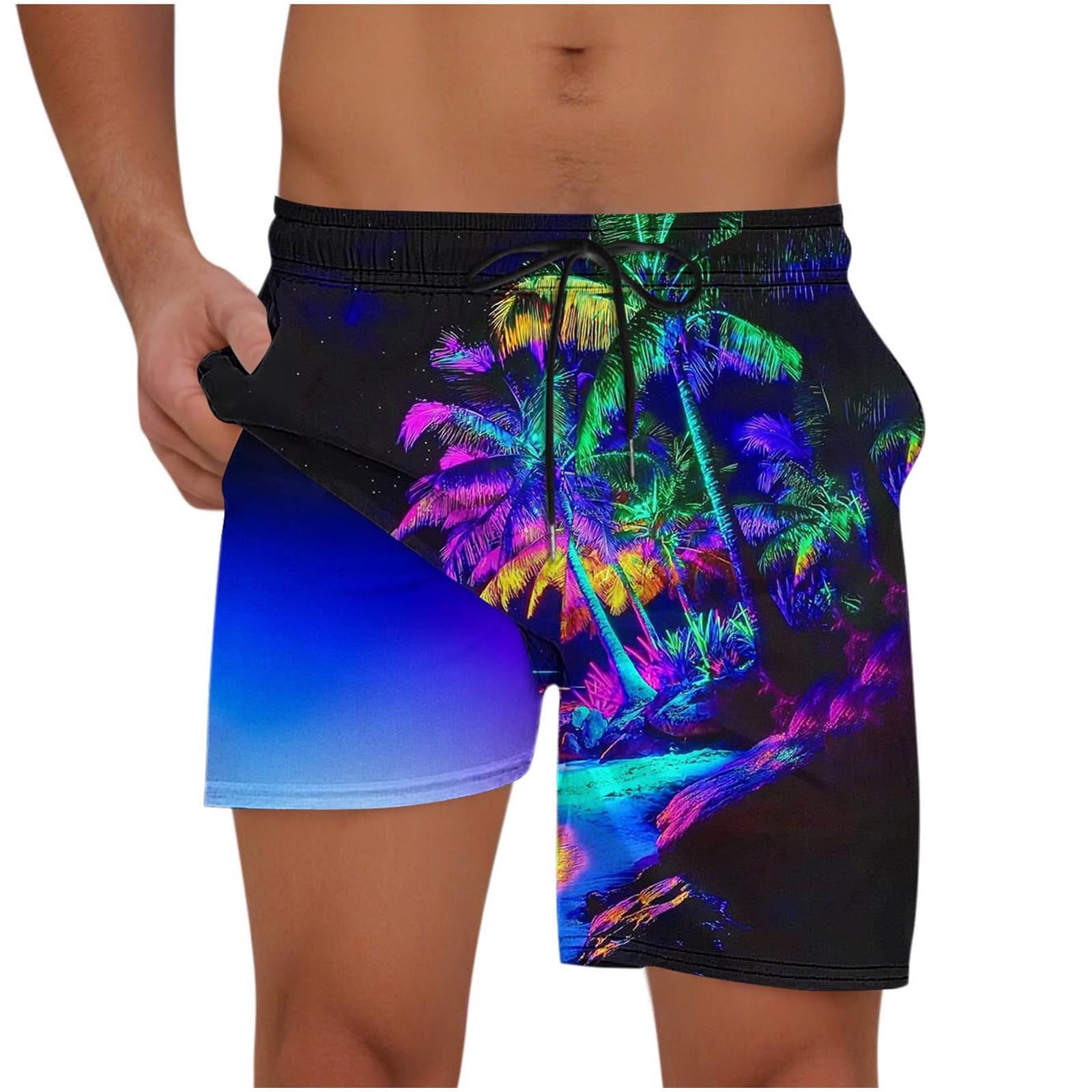 ZCFZJW Mens Swim Trunks with Compression Liner Tropical Palm Tree ...