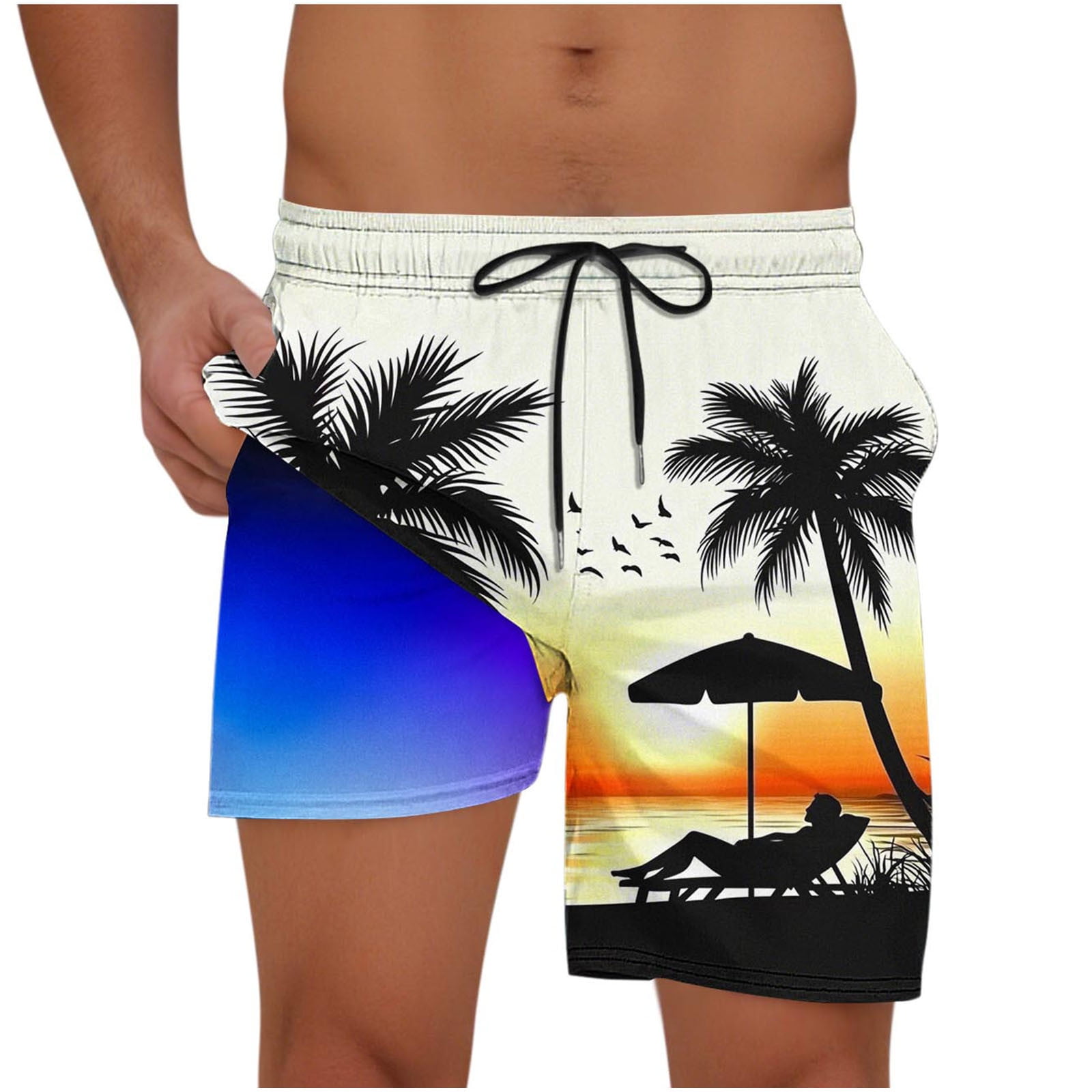 ZCFZJW Mens Swim Trunks with Compression Liner Tropical Palm Tree ...