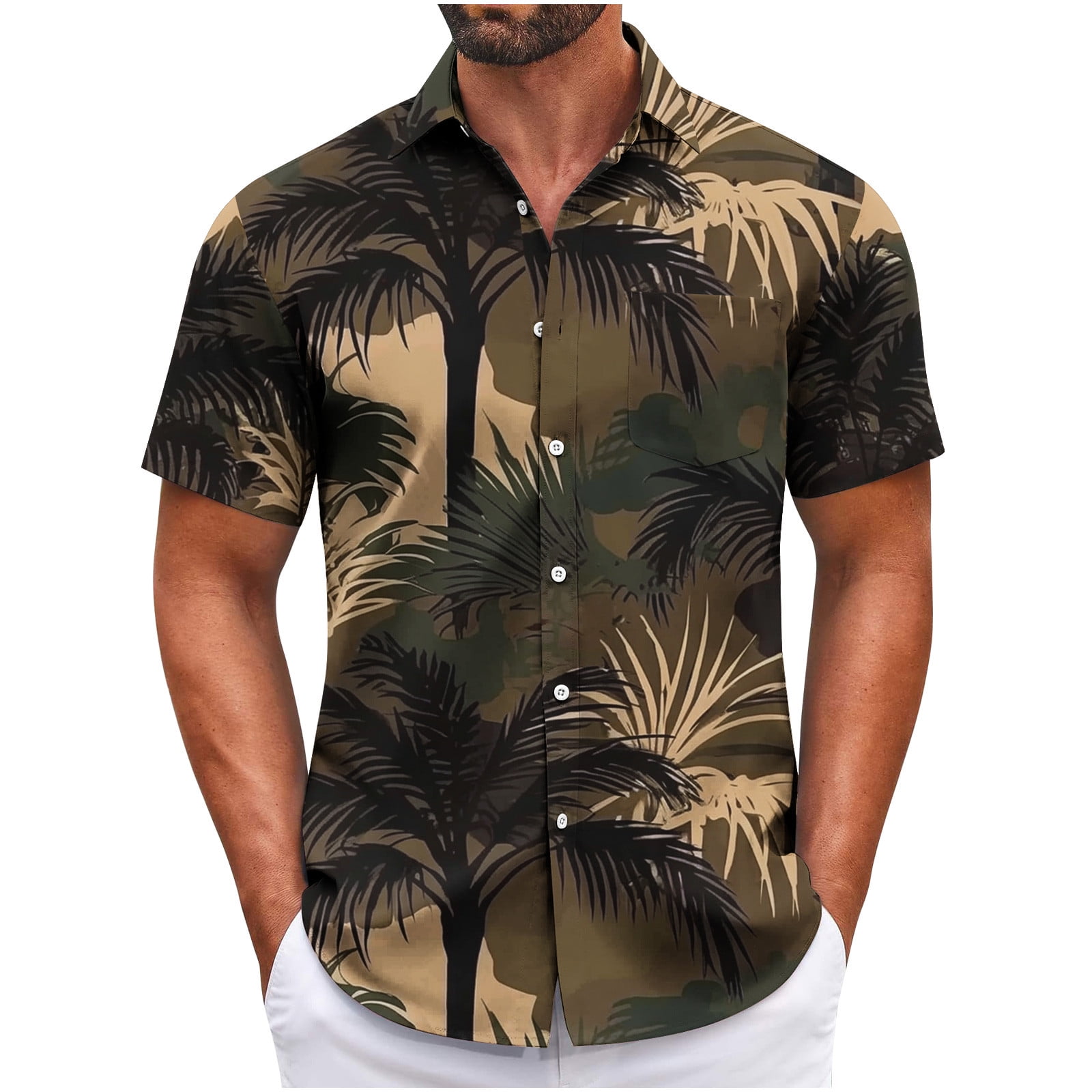ZCFZJW Mens Tropical Beach Shirts Casual Summer Short Sleeve Button Down Palm Tree Print T ...