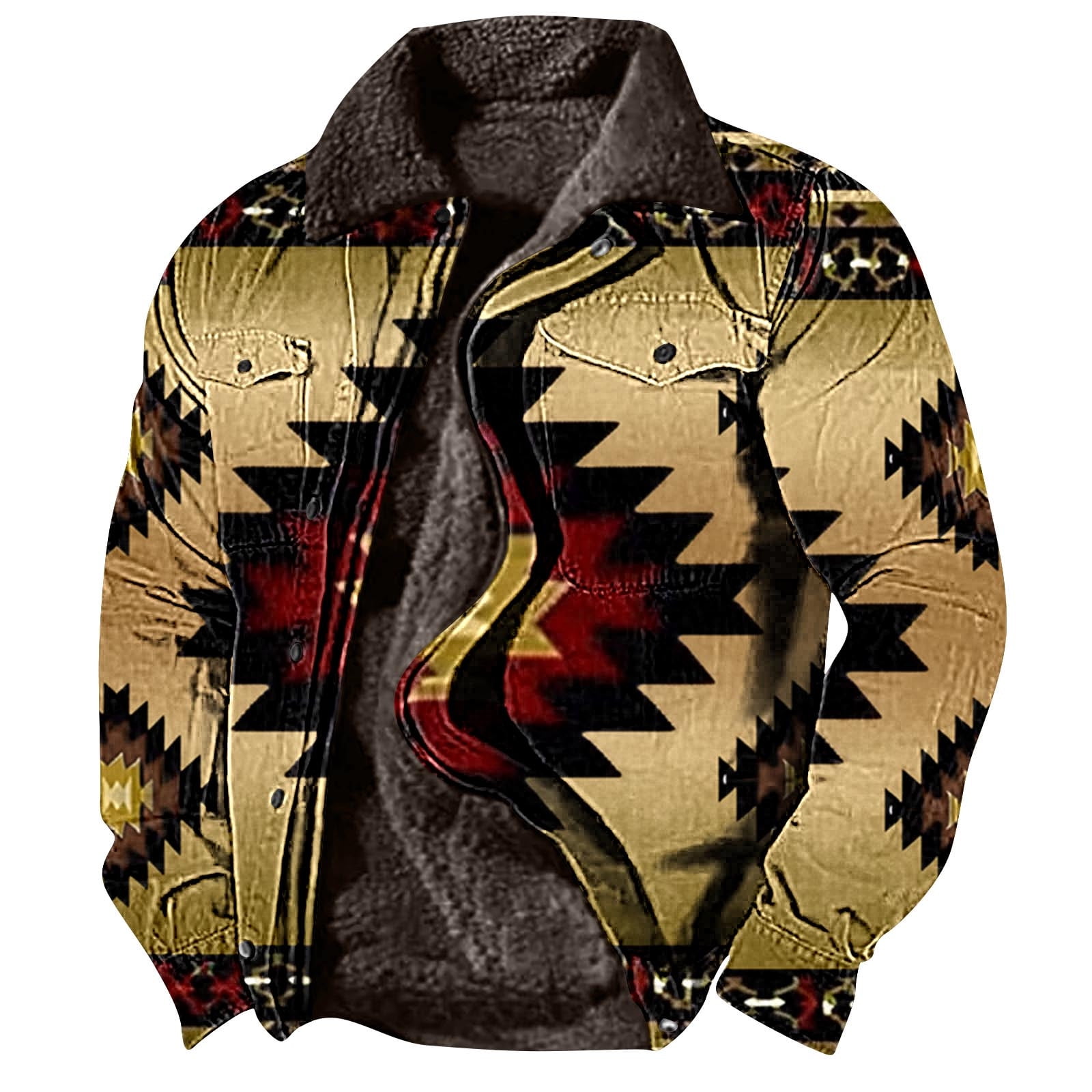 ZCFZJW Mens Western Aztec Jacket Vintage Print Sherpa Jackets Men Fall ...
