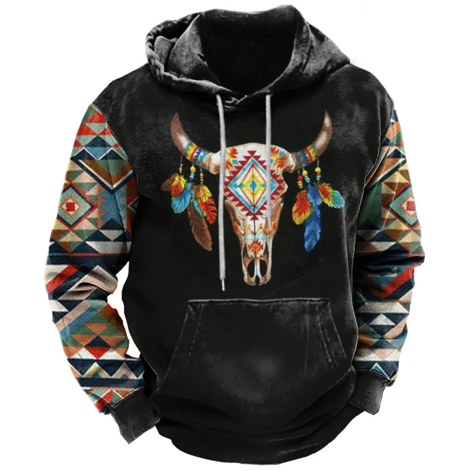 ZCFZJW Mens Western Hoodie Sweatshirts Vintage Aztec Print Long Sleeve ...